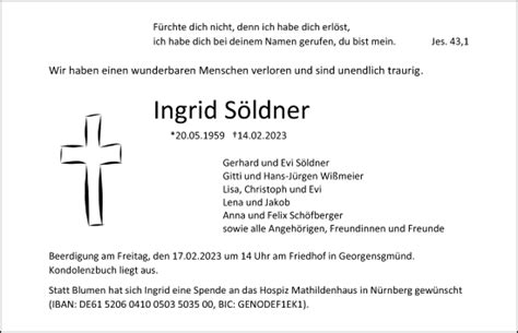 Traueranzeigen Von Ingrid Söldner Trauernnde
