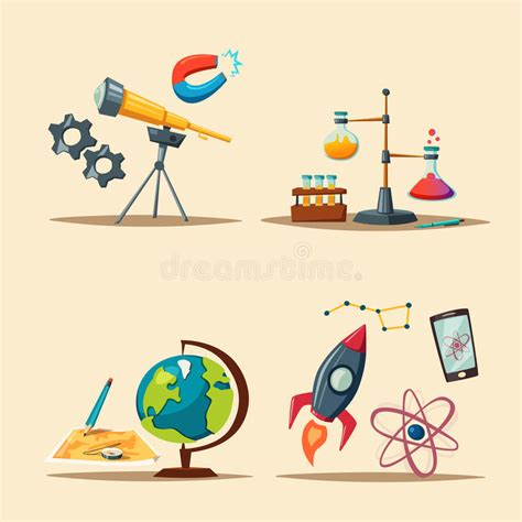 Reeks Van Wetenschapsembleem De Vectorillustratie Van Het Beeldverhaal