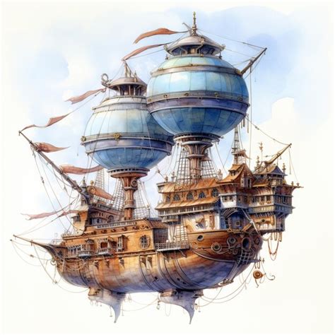 Premium Photo A Huge Fantasy Steampunk Airship