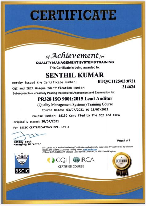 Senthil Kumar Pmp Lead Auditorqms Enms Leed Ga On Linkedin