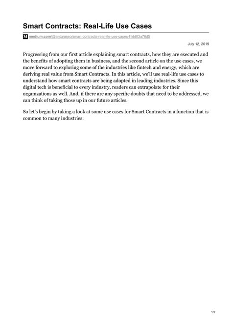 Pdf Smart Contracts Real Life Use Cases