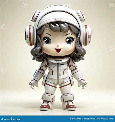 Joyful Animated Young Girl Astronaut Floating In Zero Gravity Stock
