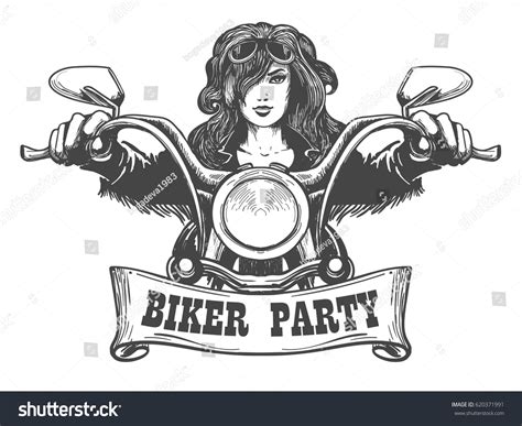 Sexy Girl Ride Motorbike Biker Party Stock Vector Royalty Free