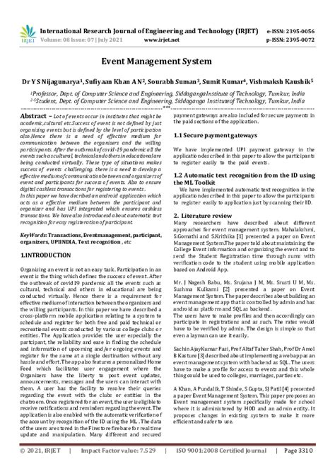 Pdf Irjet Event Management System