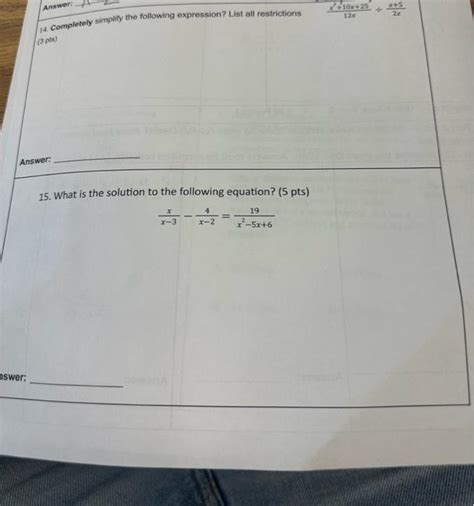 Solved Answer 14 Completely Simplify The Following Chegg
