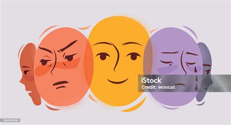 한 사람의 다양한 감정과 얼굴 표정 감정에 대한 스톡 벡터 아트 및 기타 이미지 감정 정신 건강 조울증 Istock