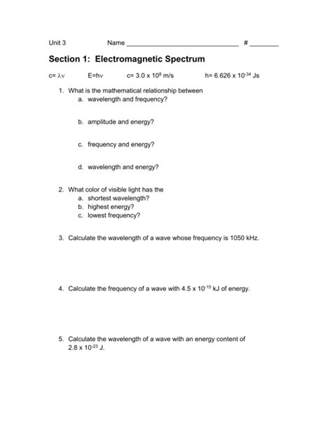 Electromagnetic Spectrum Electron Configuration Worksheet