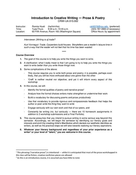 Intro To Creative Writing Syllabus Crwi Ua 815002 Introduction