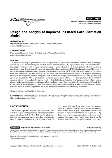 PDF Design And Analysis Of Improved Iris Based Gaze Estimation Model