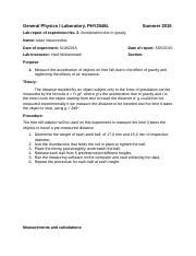 Acceleration Due To Gravity Lab Report Discussion Chlisteditor