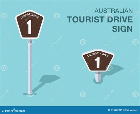 Isolated Australian Tourist Drive Road Sign Front And Top View Stock