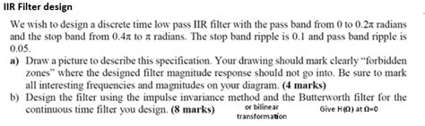 Solved Iir Filter Design We Wish To Design A Discrete Time