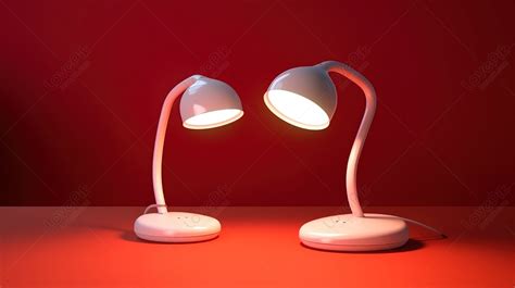놀라운 3d 렌더링 완벽한 배경 선택으로 조명이 들어오는 빨간색과 흰색 Led 센서 책상 램프 테이블 램프 배경 비추다