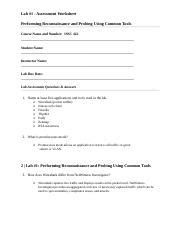 Lab Worksheet Docx Lab Assessment Worksheet Performing