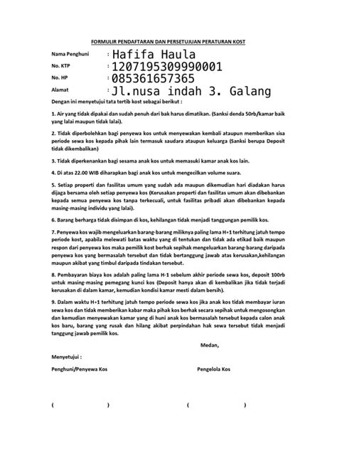 Formulir Pendaftaran Kost Pdf