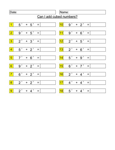 Adding Cubed Numbers Teaching Resources