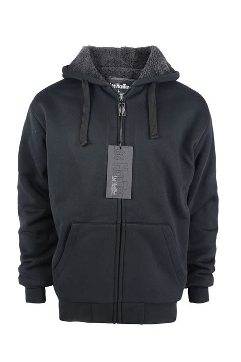 Wholesale Mens Sherpa Lined Full Zip Hoodie Jacket Black Sku 2351285