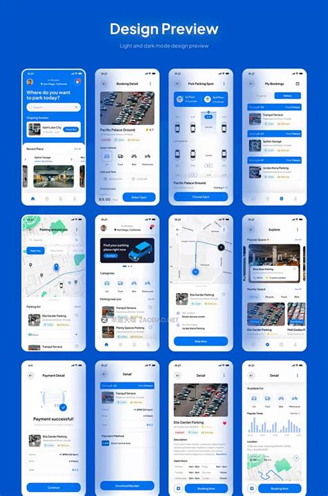 50屏现代极简停车位在线预订app软件ui界面设计figma模板套件素材 Sparkly Parking Space Booking Mobile App Ui Kit插图6 花瓣网