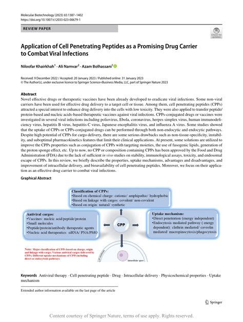 Application Of Cell Penetrating Peptides As A Promising Drug Carrier To