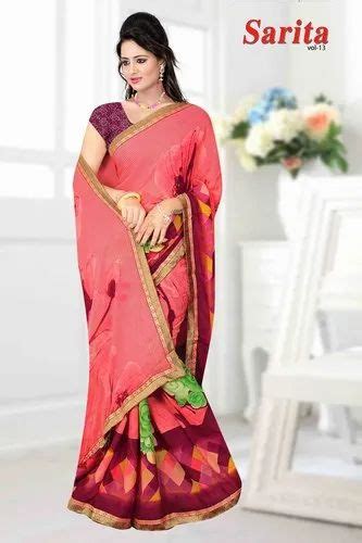 Ajmera Fashion Border Printed Saree Handwash 6 M With Blouse Piece