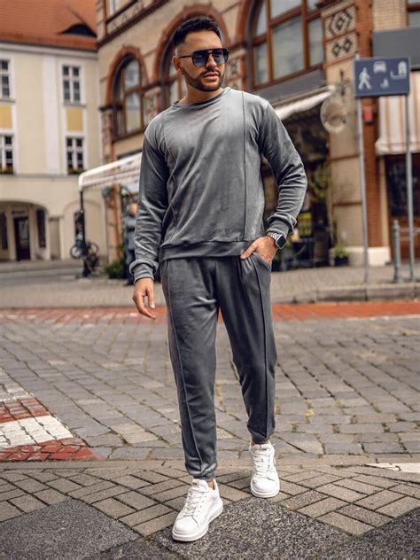 Bolf Herren Velours Zweiteiler Trainingsanzug Grau 0001