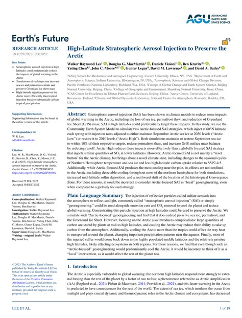 Pdf High‐latitude Stratospheric Aerosol Injection To Preserve The Arctic