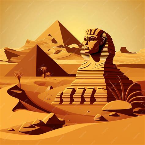 premium photo a drawing of a sphinx in the desert with a pyramid in