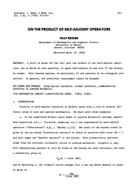 Pdf On The Product Of Self Adjoint Operators