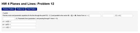 Solved Point Find The Vector And Parametric Equations Chegg