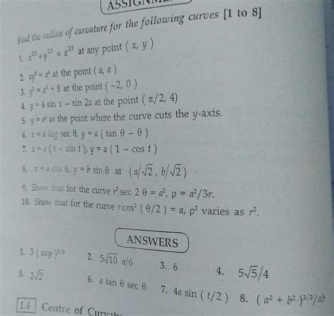 Find The Radius Of Curvature For The Following Curves [1 To 8 ] Filo