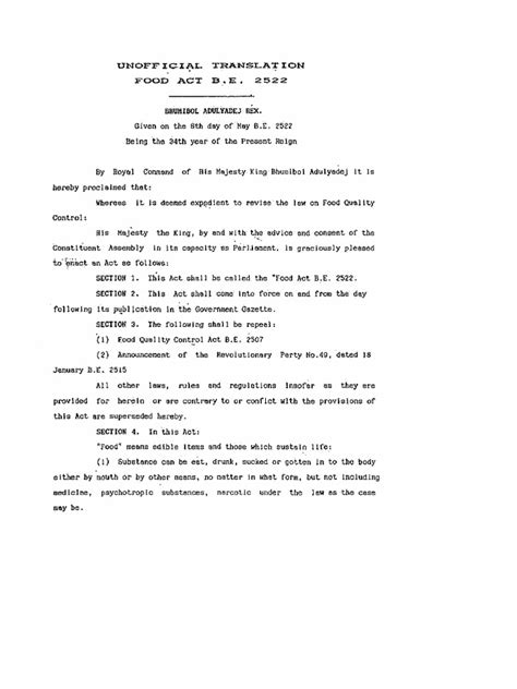 Food Act Be 2522 1979 Thailand Food Act Tfda Tha64932 Pdf