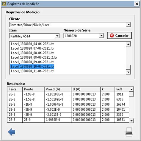 Screen With Calibration Data Archives Show All Recorded Calibration