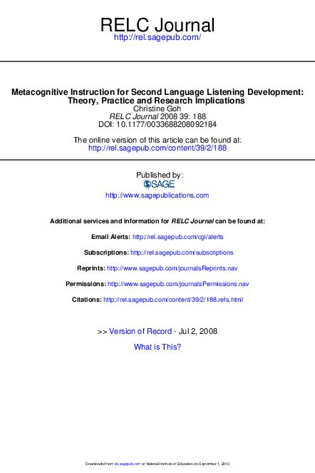 Pdf Theory Practice And Research Implications Metacognitive Instruction For Second Language