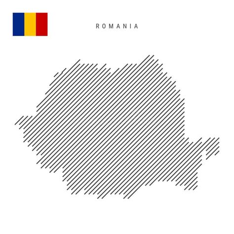 Romania Map From Pattern Of Black Slanted Parallel Lines Flat Vector Illustration Isolated On