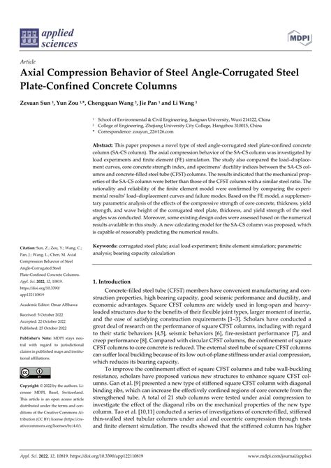 Pdf Axial Compression Behavior Of Steel Angle Corrugated Steel Plate Confined Concrete Columns