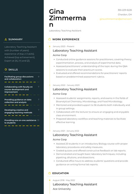 Laboratory Teaching Assistant Resume Examples And Templates