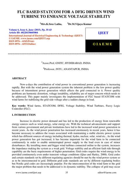flc based statcom for a dfig driven wind turbine to enhance voltage