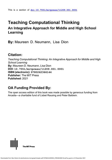 (PDF) Teaching Computational Thinking: An Integrative Approach for Middle and High School Learning