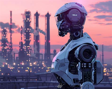 Premium Photo Robot Guards With Ai Capabilities Patrolling Industrial Areas Robotic Patrol