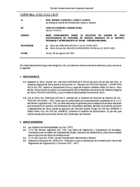 Carta 0016 Cecp Provias Nacional Pdf Dominio Eminente Principios éticos