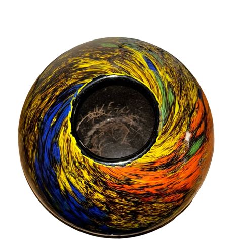 Kamei Glass Osaka Glass Vase Blue Green Orange Yellow 2525
