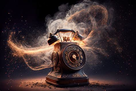 an old rotary dial phone exploding with sparks of electricity