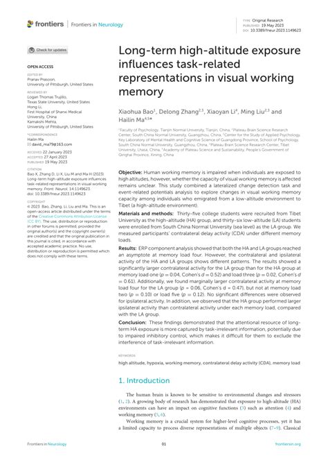 Pdf Long Term High Altitude Exposure Influences Task Related Representations In Visual Working