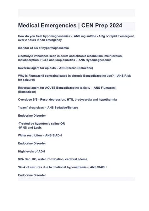Medical Emergencies Cen Prep 2024 Exam Questions With Correct Answers