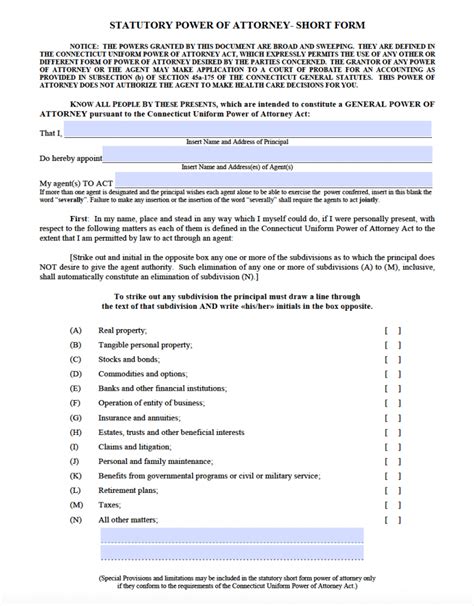 Free Durable Power Of Attorney Connecticut Form PDF