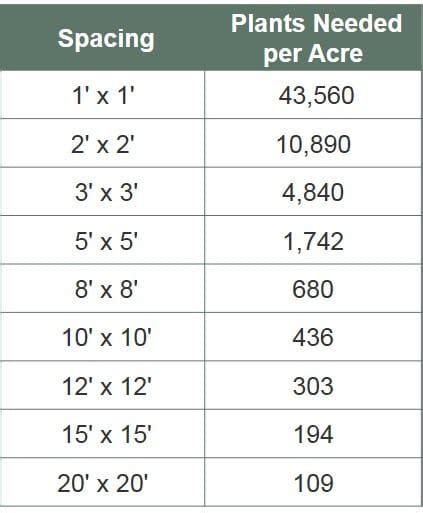 Tree Planting Spacing Chart Ponasa