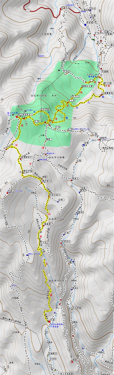 內寮古道日人路魚路古道出擎天崗 GPS預定路線圖