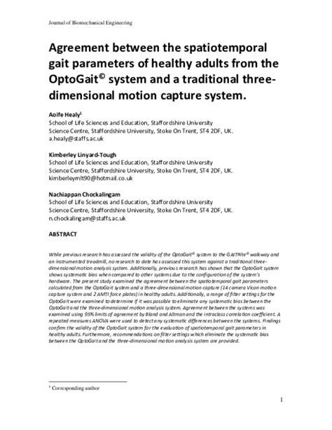 Pdf Agreement Between The Spatiotemporal Gait Parameters Of Healthy Adults From The Optogait