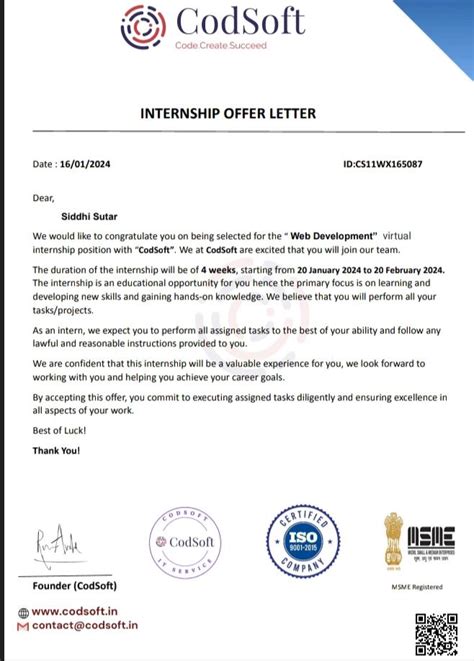 Siddhi Sutar On Linkedin Intern Internship Codsoft