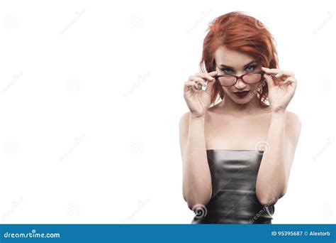 Eyewear Glasses Woman Portrait Isolated On White Stock Image Image Of Female Lens 95395687